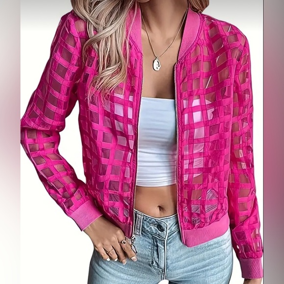Jackets & Coats | Pink Sheer Bomber Jacket | Poshmark
